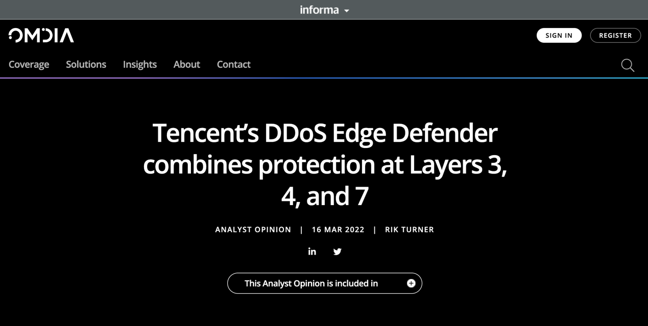 Tencent Cloud EdgeOne’s DDoS Edge Defender Recognized by Omdia’s Research Report | Tencent Cloud